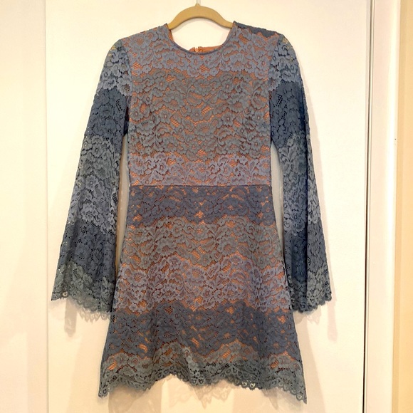Wayf | Dresses | Excellent Condition Wayf Sky Blue Lace W Nude Underlay ...